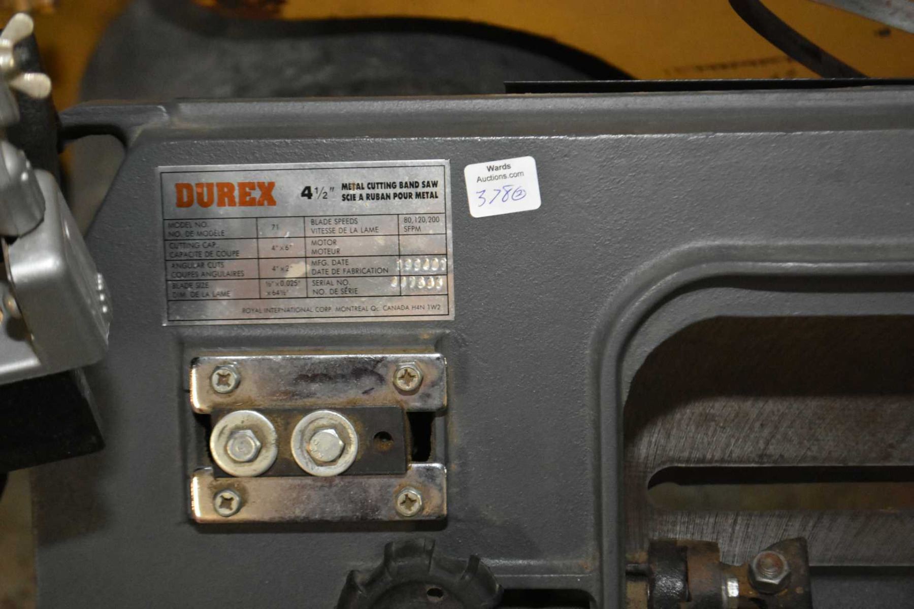 Durex 4 1/2" metal cutting band saw and a Shopmate 6" bench grinder on ...