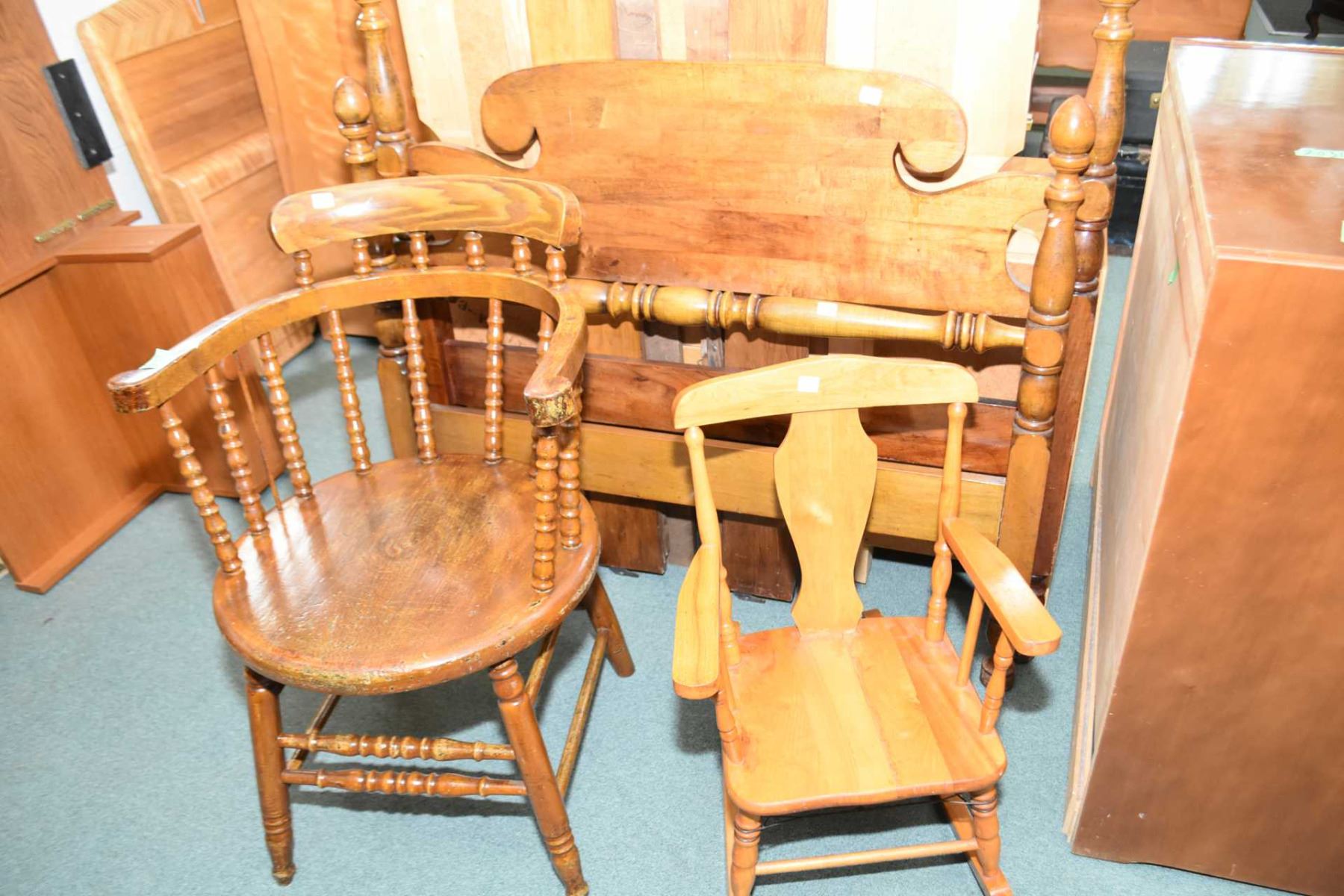 Caboose style antique spindle back chair, a child sized maple rocker ...