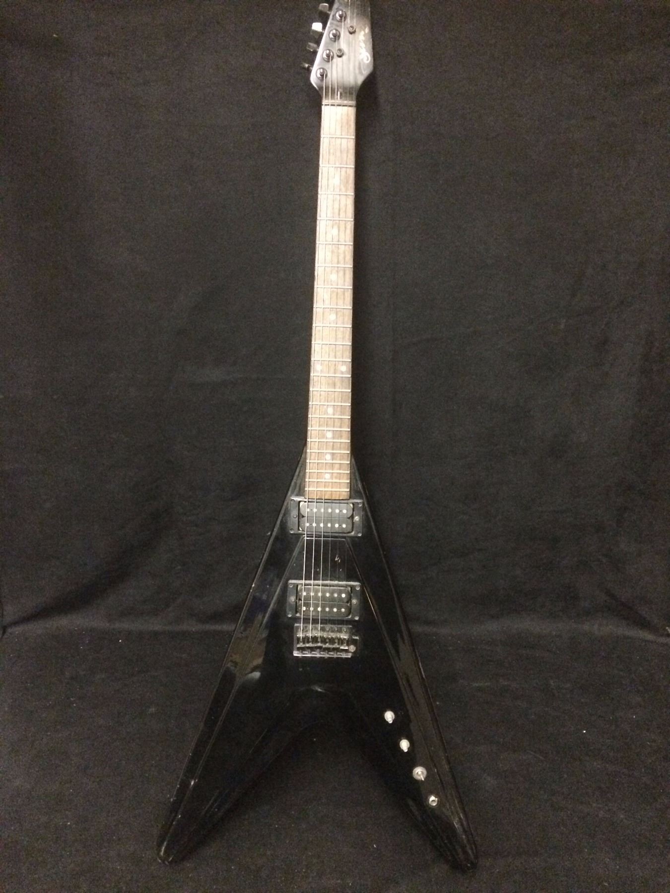 1980'S JAPANESE NECK THROUGH FLYING V ELECTRIC GUITAR (BLACK) W ...