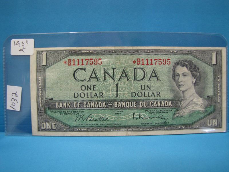 1954 Canadian 1 Dollar bill Asterisk
