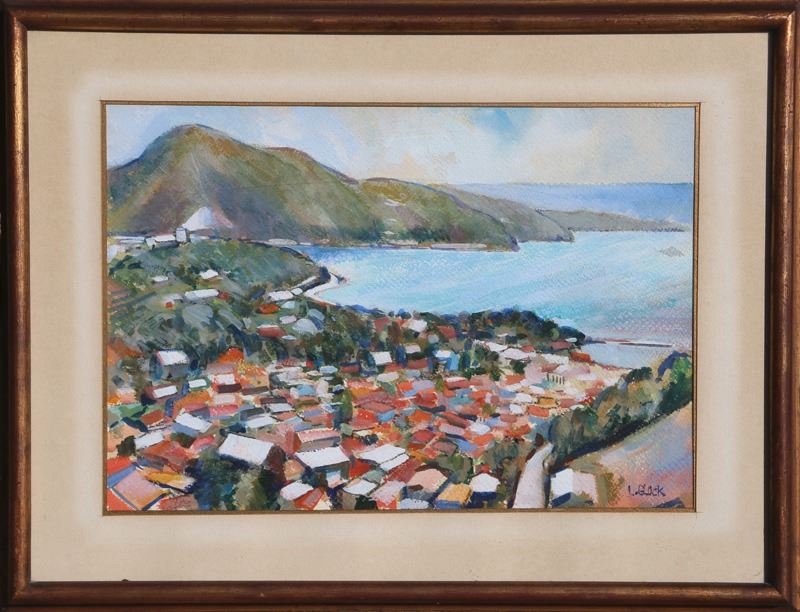 Larry Gluck, Seaside Town, Watercolor Painting