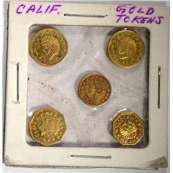 SET OF (5) CALIFORNIA GOLD TOKENS: 1852, 53, 54