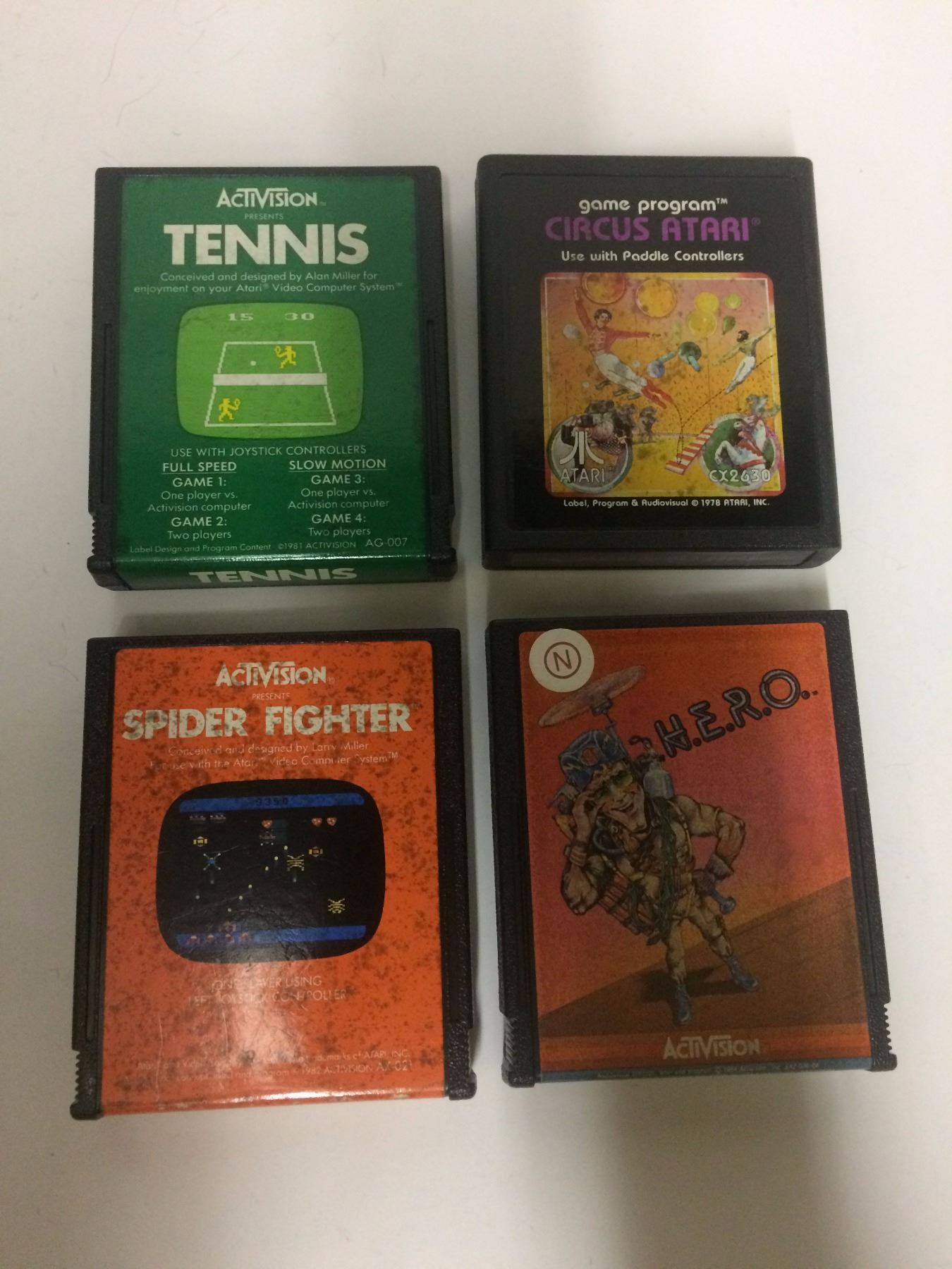 ACTIVISION VIDEO GAME LOT (TENNIS, SPIDER FIGHTER, H.E.R.O, CIRCUS ATARI)