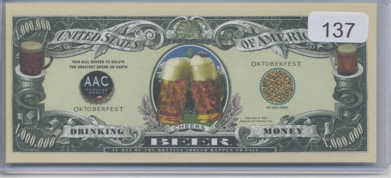 Beer Drinking Money One Million Dollar Novelty Note