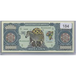 Zebra One Million Dollar Novelty Note