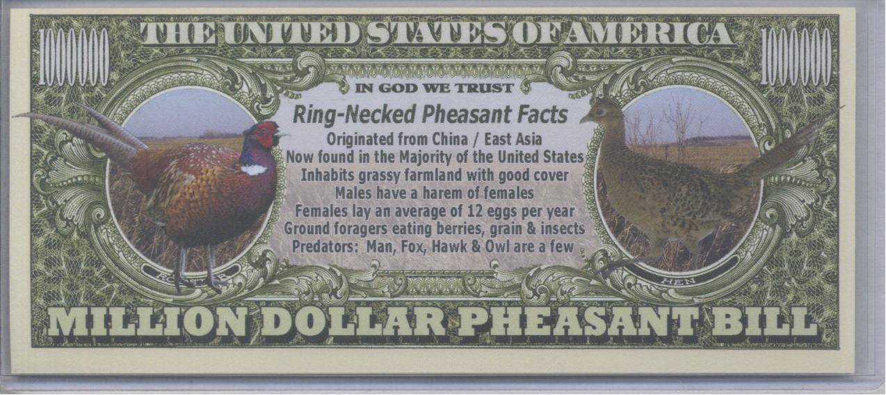 Pheasant Million Dollar Bill Million Dollar Novelty Note