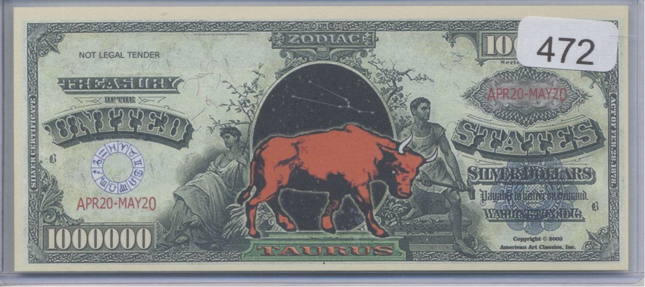 Zodiac Taurus Million Dollar Novelty Note