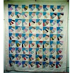 Hand stitched patchwork quilt "Fan Block", 89" x