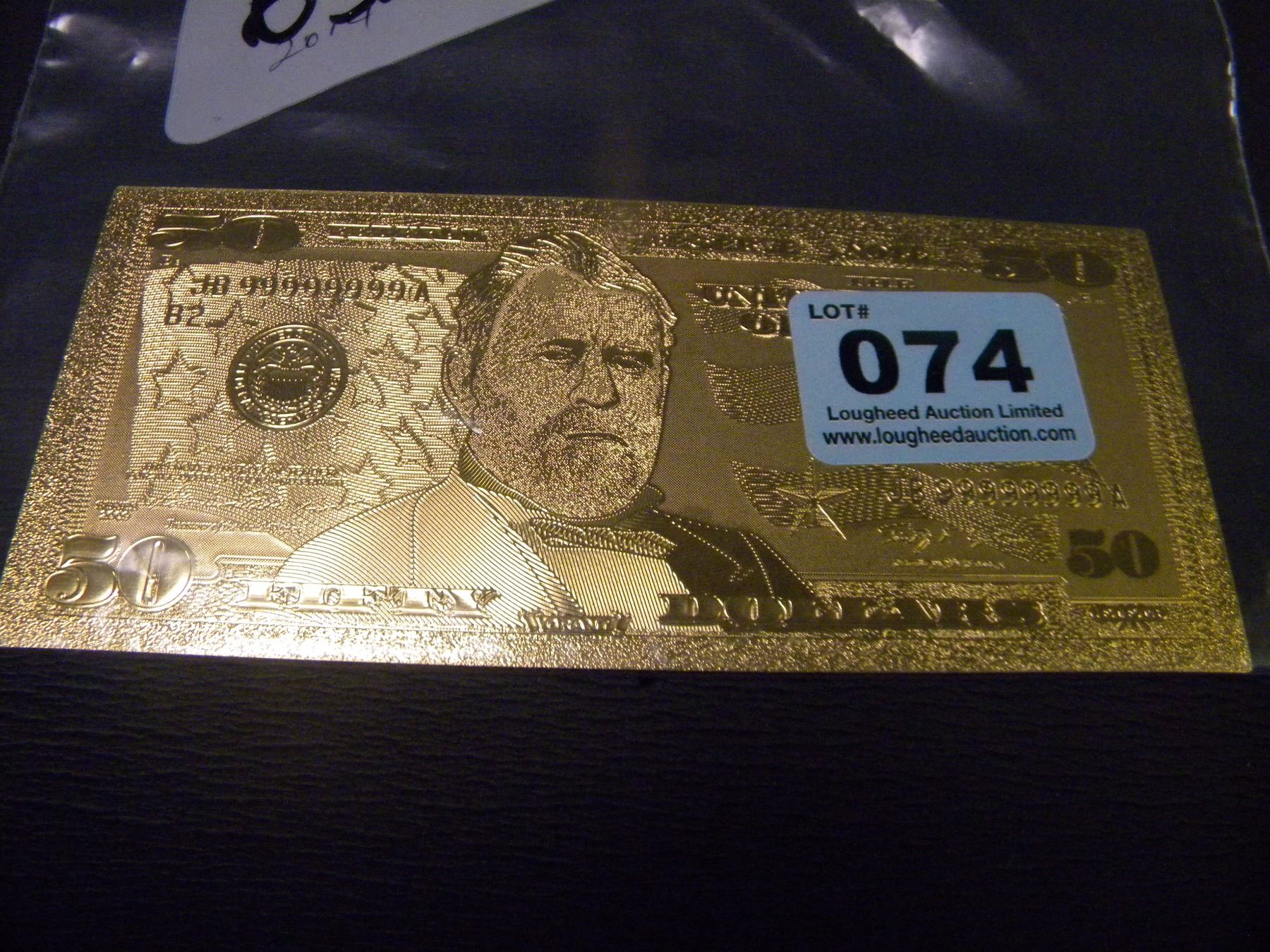 24K AMERICAN DOLLAR COLLECTIBLE $50.00 GOLD FOIL BILL