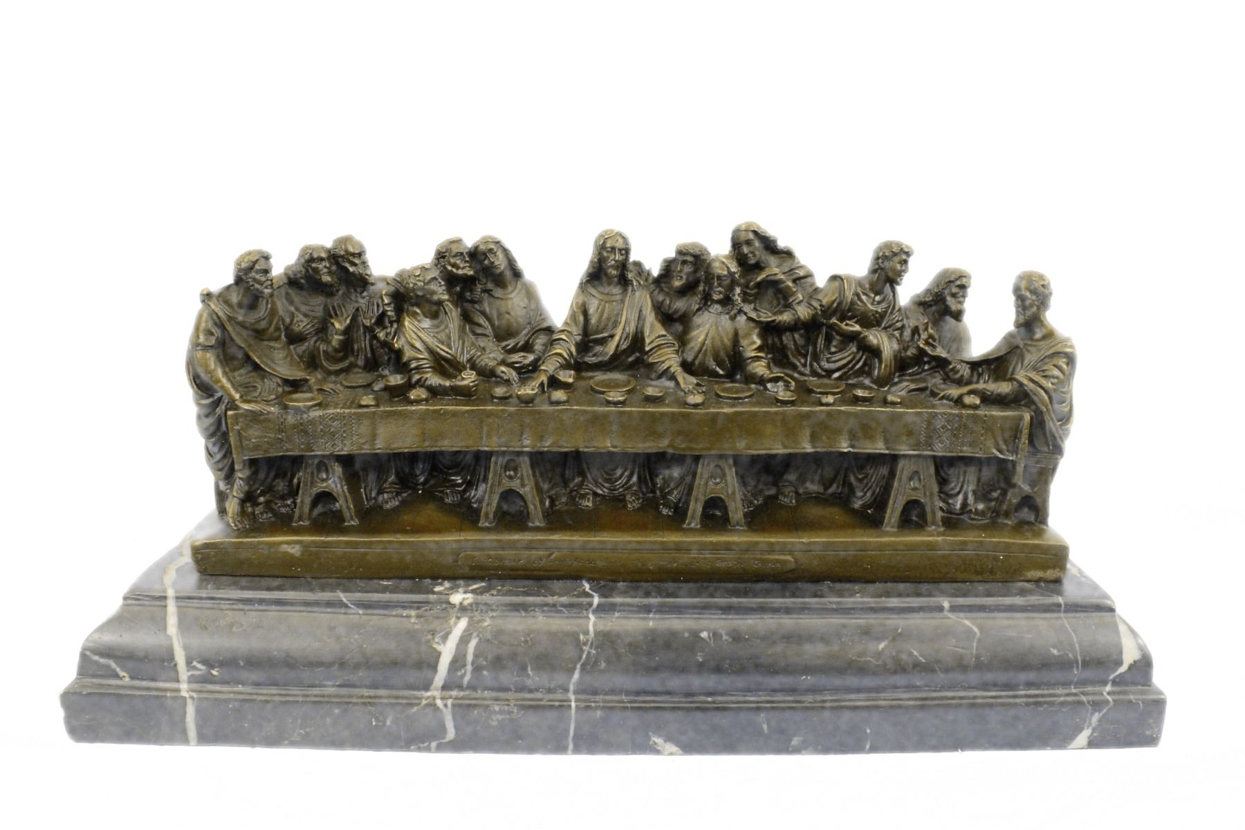 Religeous THE LAST SUPPER Bronze Sculpture on Marble Base Figurine