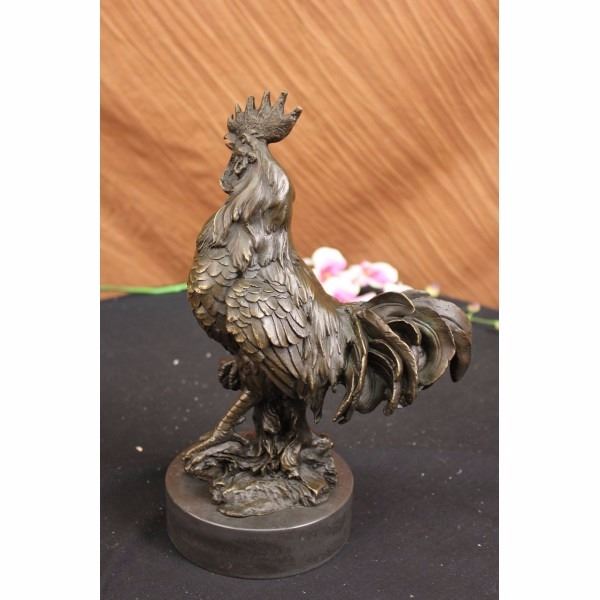 Rooster-Chicken-Country Kitchen Bronze Sculpture on Marble Base Statue