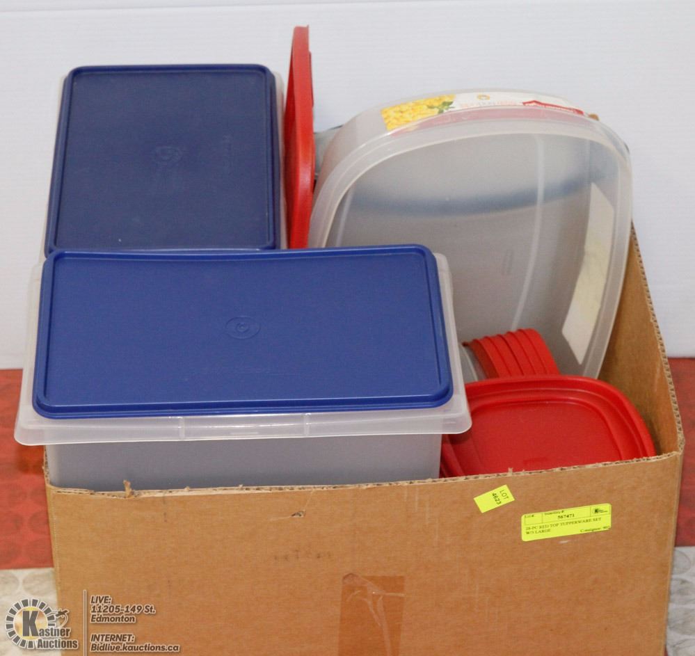 28-PC RED TOP TUPPERWARE SET W/3 LARGE