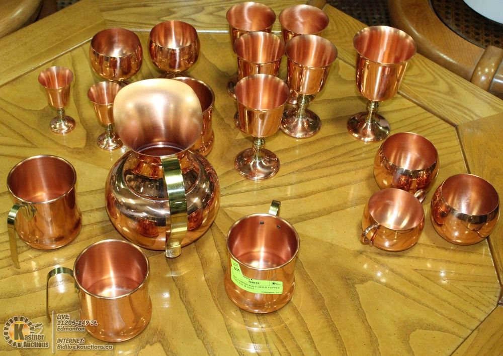 18PC COPPERCRAFT GUILD COPPER CUPS, POT & ASST