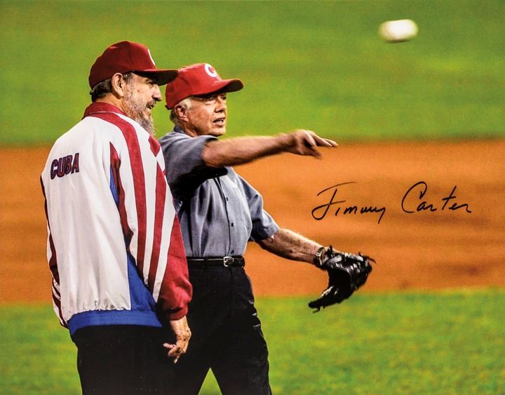 Photograph Signed JIMMY CARTER first pitch at a baseball game with ...