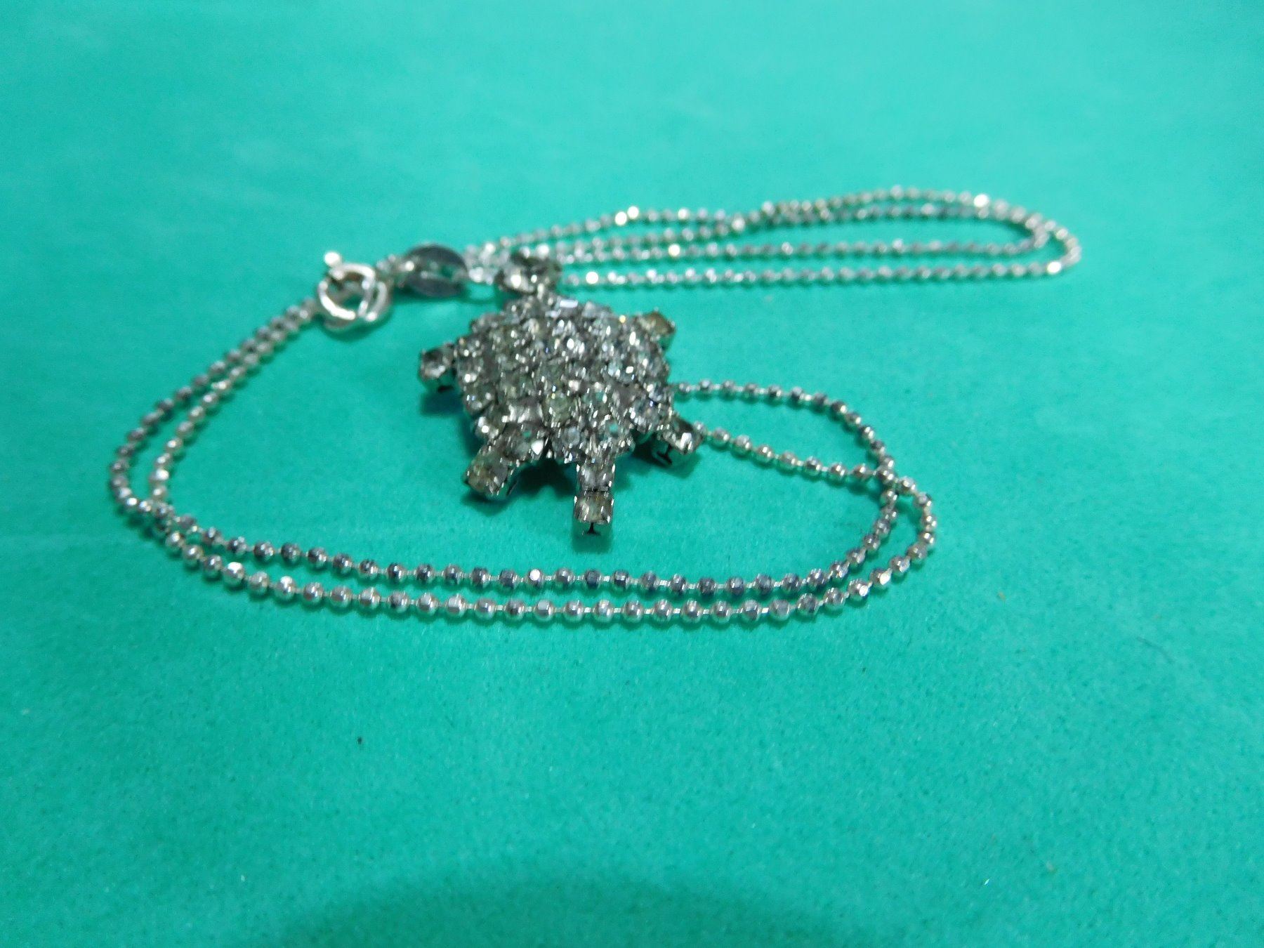 Jewelry Estate - Vintage Bling Turtle with 18" Chain marked 925 "AN"