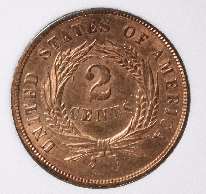 1864 2 CENT PIECE RNG GEM BU RED