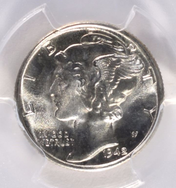 1942-S MERCURY DIME, PCGS MS-66 FULL BANDS