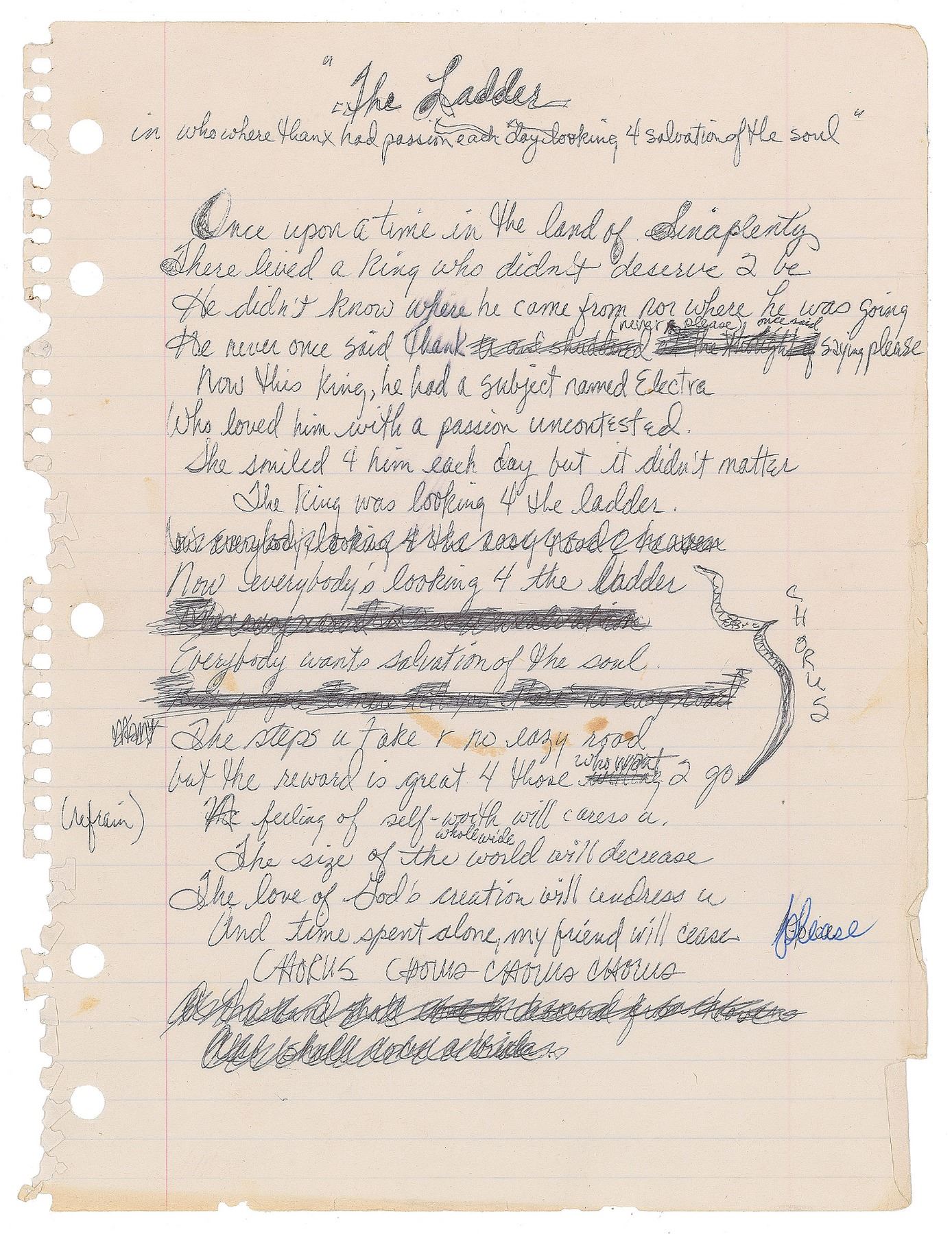 Prince 'The Ladder' Handwritten Lyrics