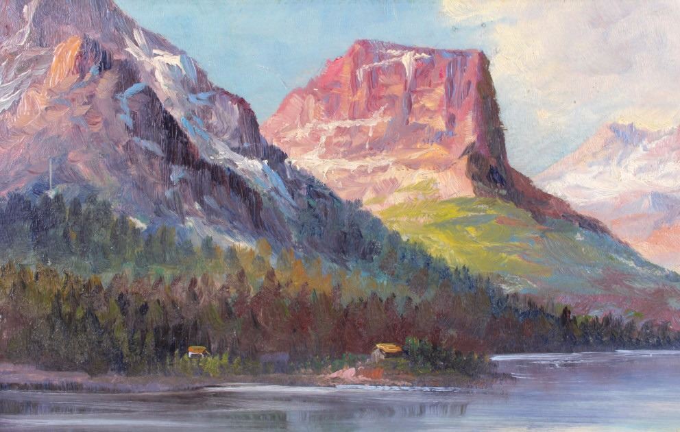 Leonard Lopp Oil on Board Glacier Park Painting