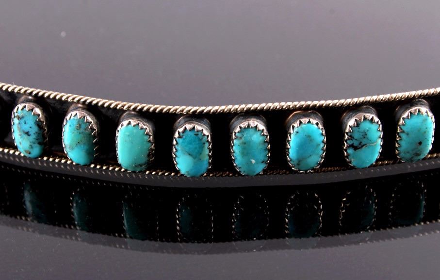 Navajo Signed Sterling Silver Turquoise Hat Band