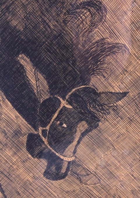 Original Cross Hatch Western Pen and Ink Drawing