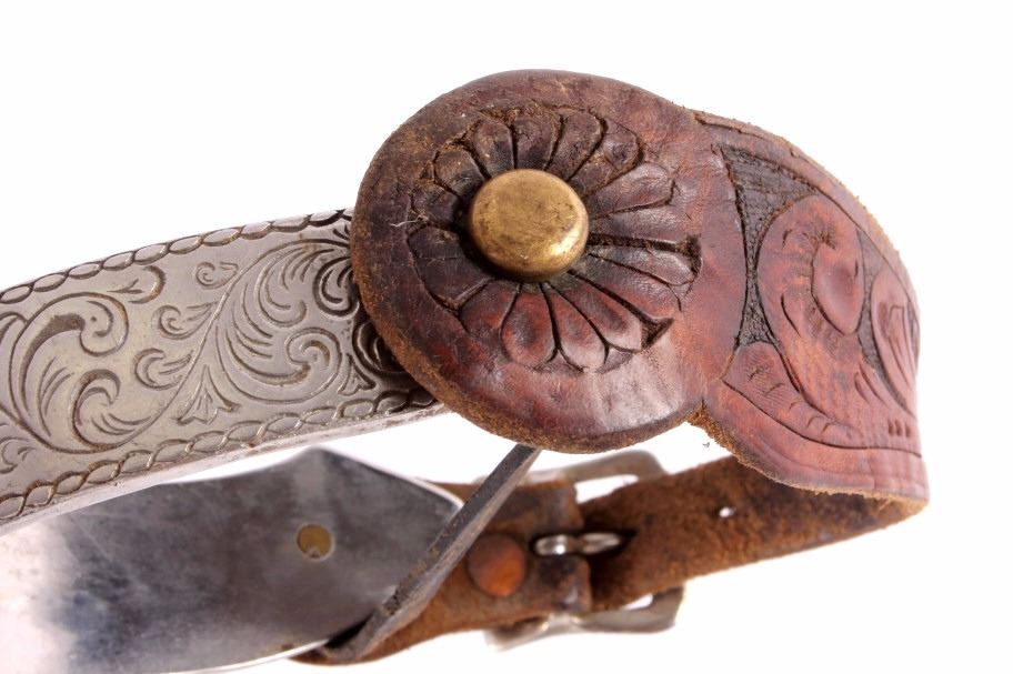 Sliester Western Cowboy Engraved Spurs w/ Straps