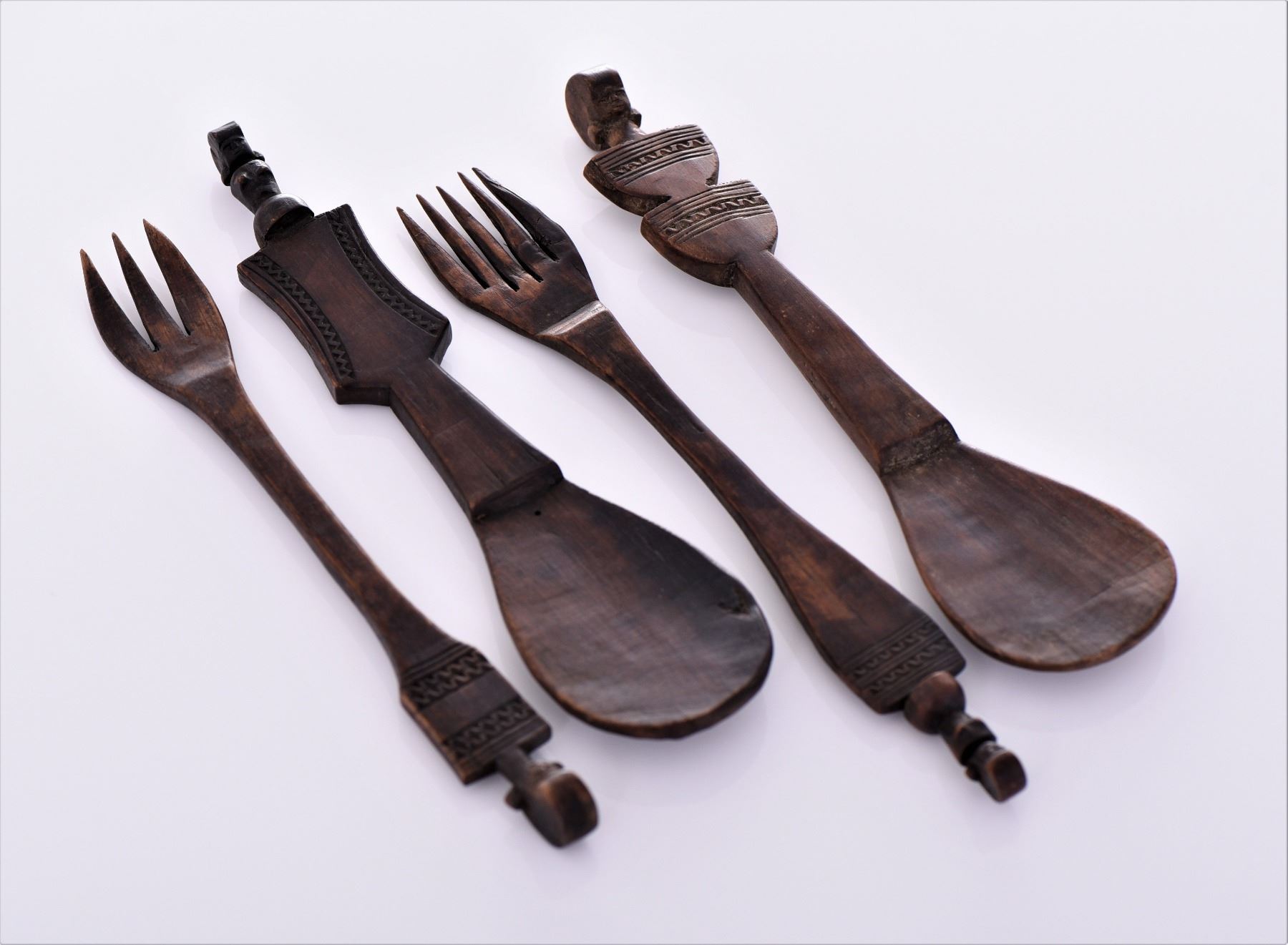 Four African Tanzania Food Utensils Carved From Wo