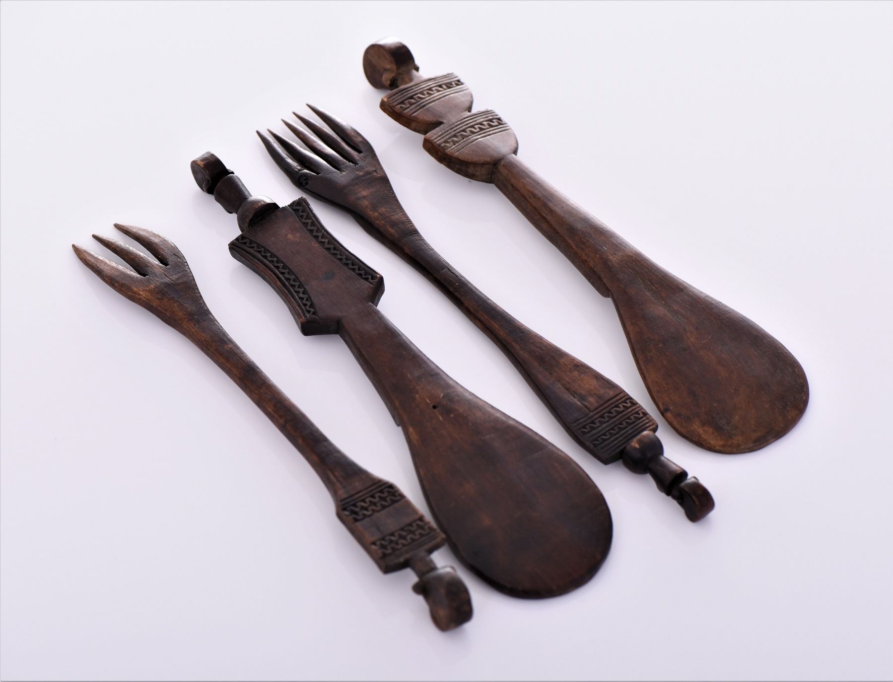 Four African Tanzania Food Utensils Carved From Wo