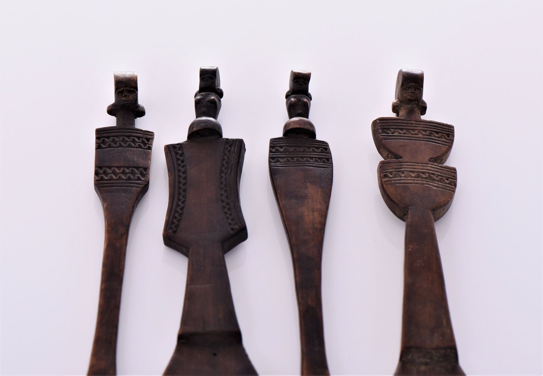 Four African Tanzania Food Utensils Carved From Wo