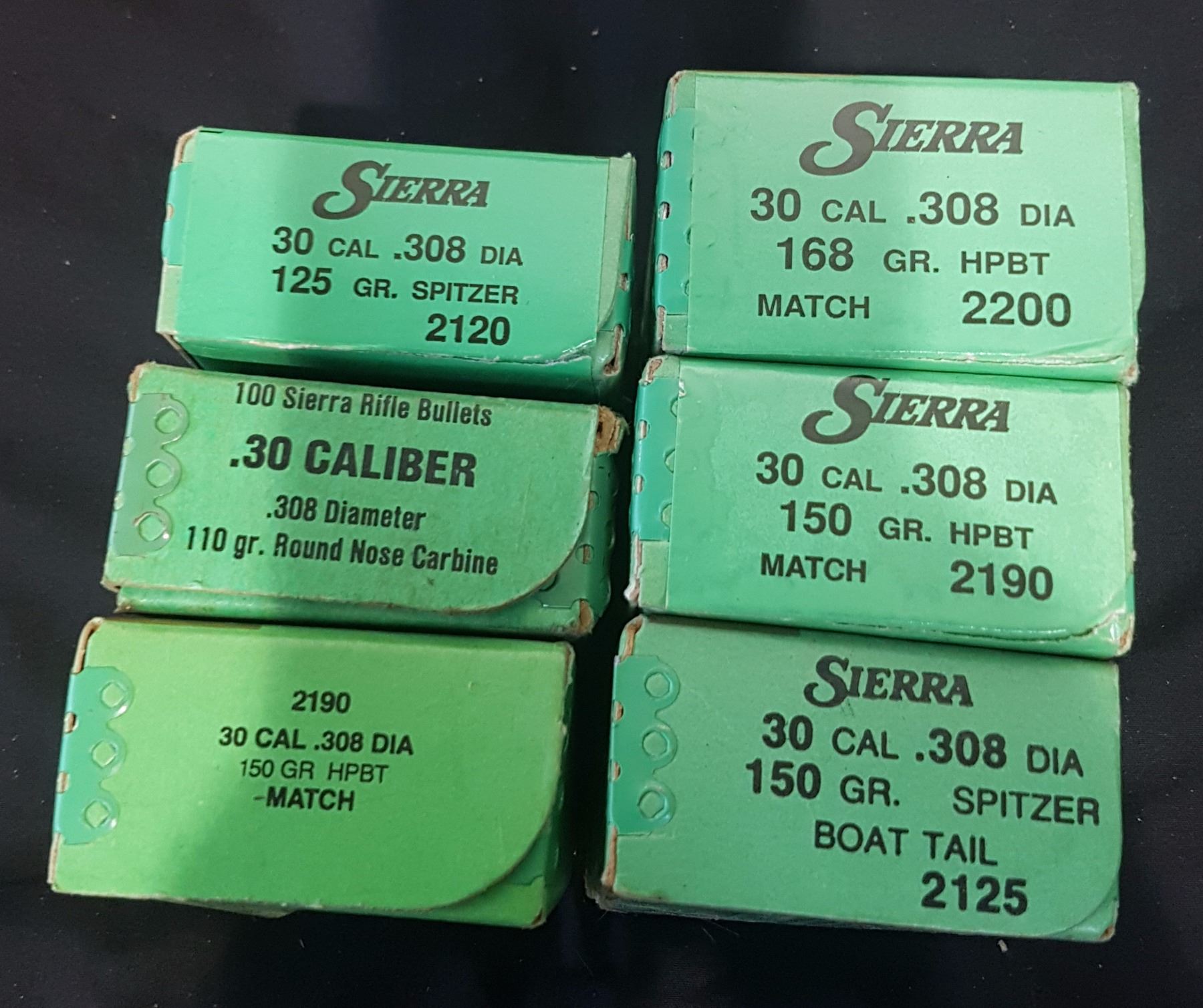 SIX BOXES SIERRA 30 CAL BULLETS