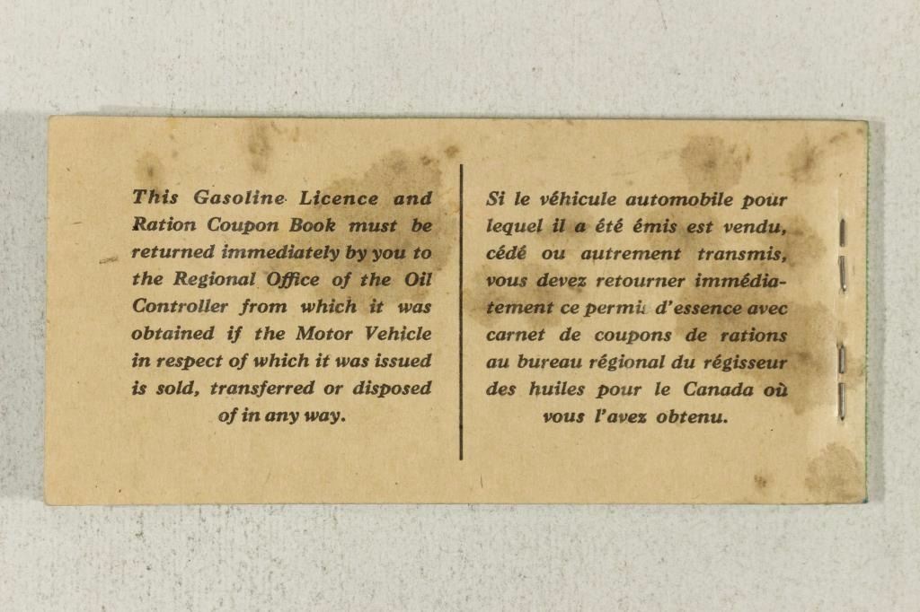 1945/46 WWII CANADA GASOLINE & RATION COUPON BOOK