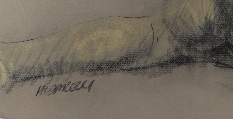 Clemente Micarelli, Nude Posing with Stool, Chalk Pastel Drawing