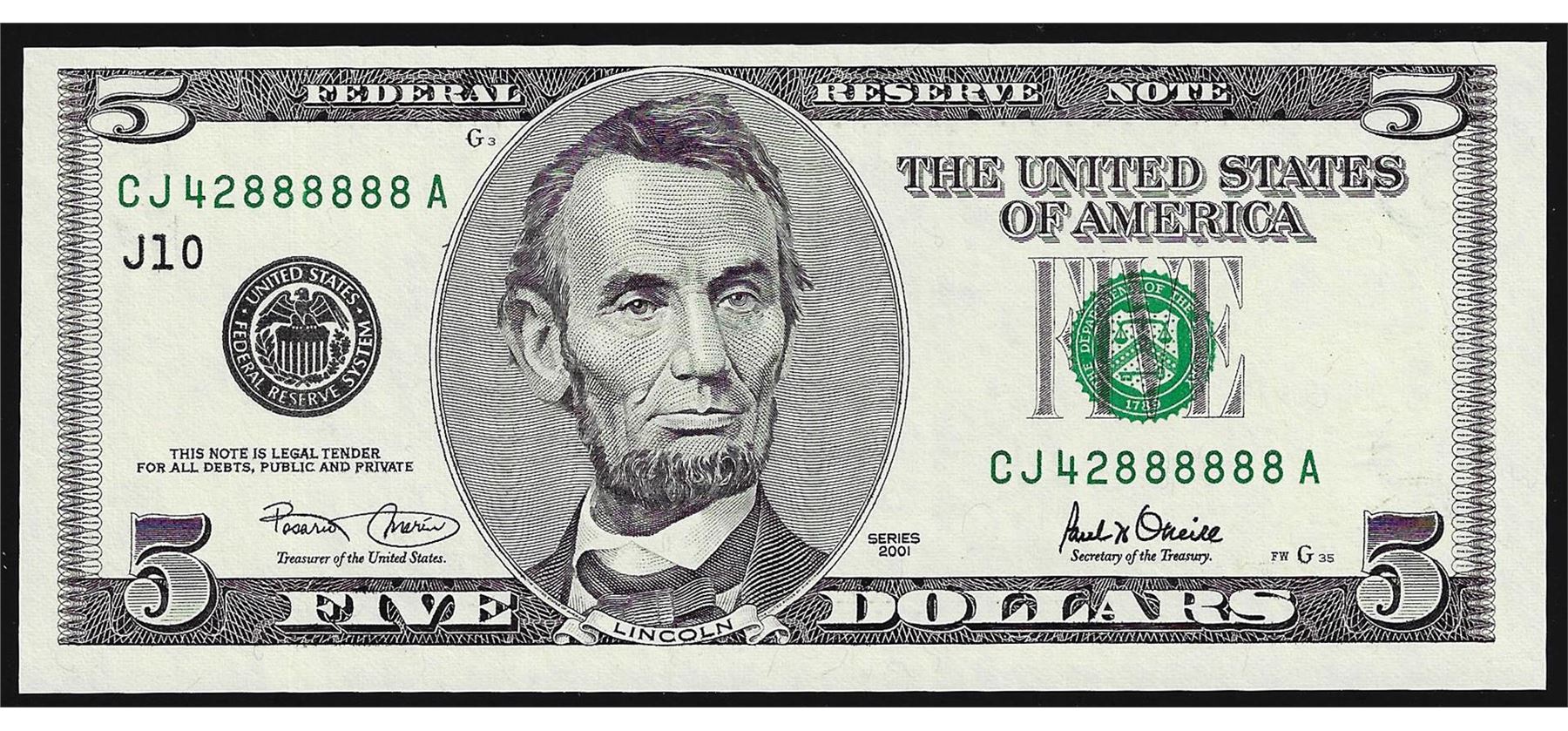 2001 5 Federal Reserve Note Fancy Serial Number Choice Uncirculated 2001-5-federal-reserve-note-fancy-serial-number-choice-uncirculated