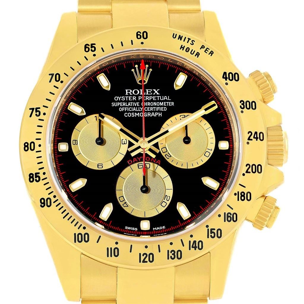 Rolex Cosmograph Daytona 18K Yellow Gold Black Dial Mens Wristwatch