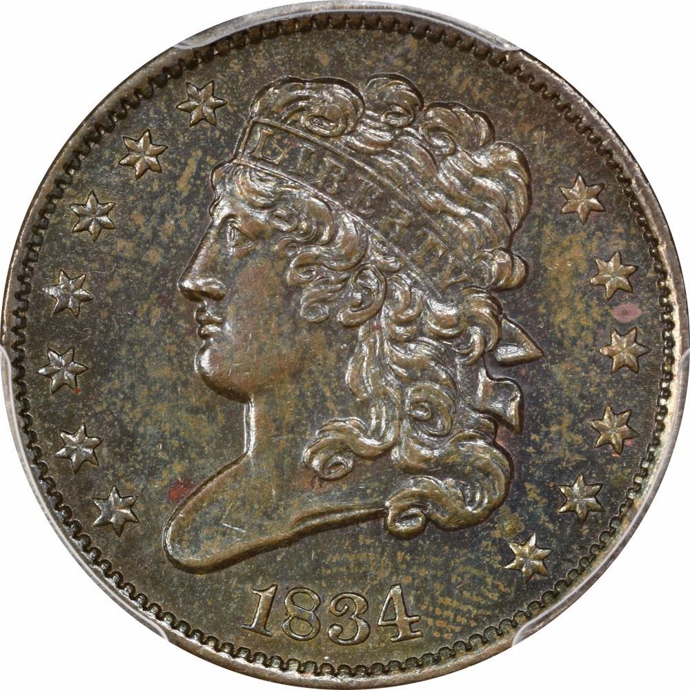 1834 1/2C. Classic Head Half Cent. PCGS Genuine.