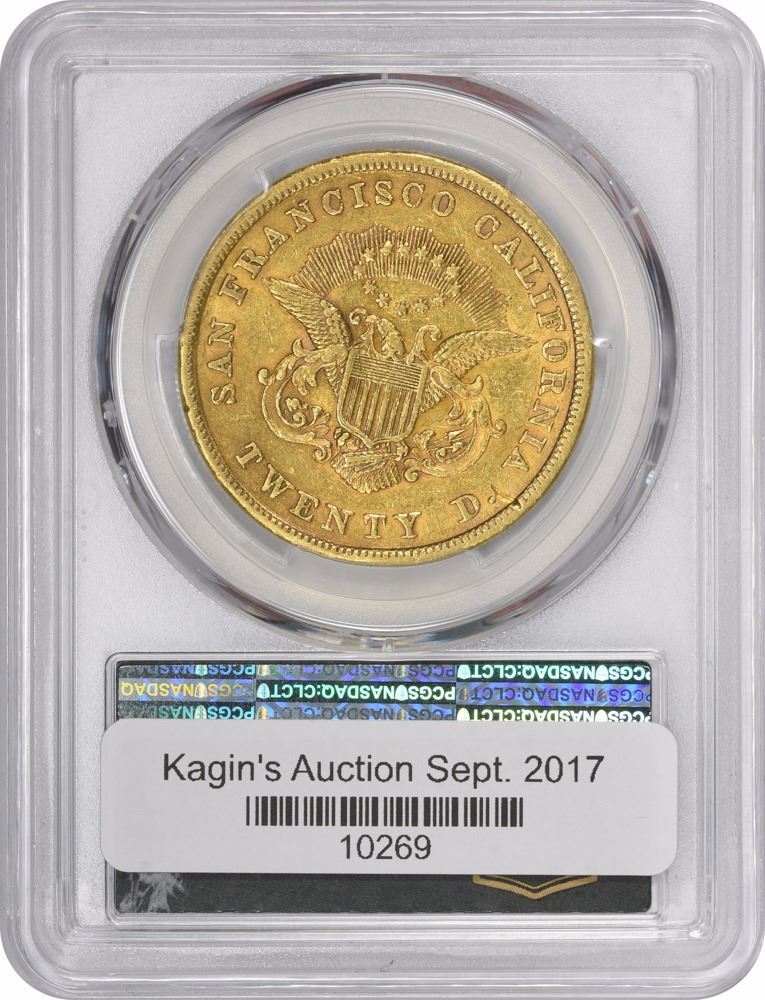 1854 Kellogg & Co. Gold $20. Kagin-2. Rarity-4. Reeded Edge. AU-55 PCGS ...