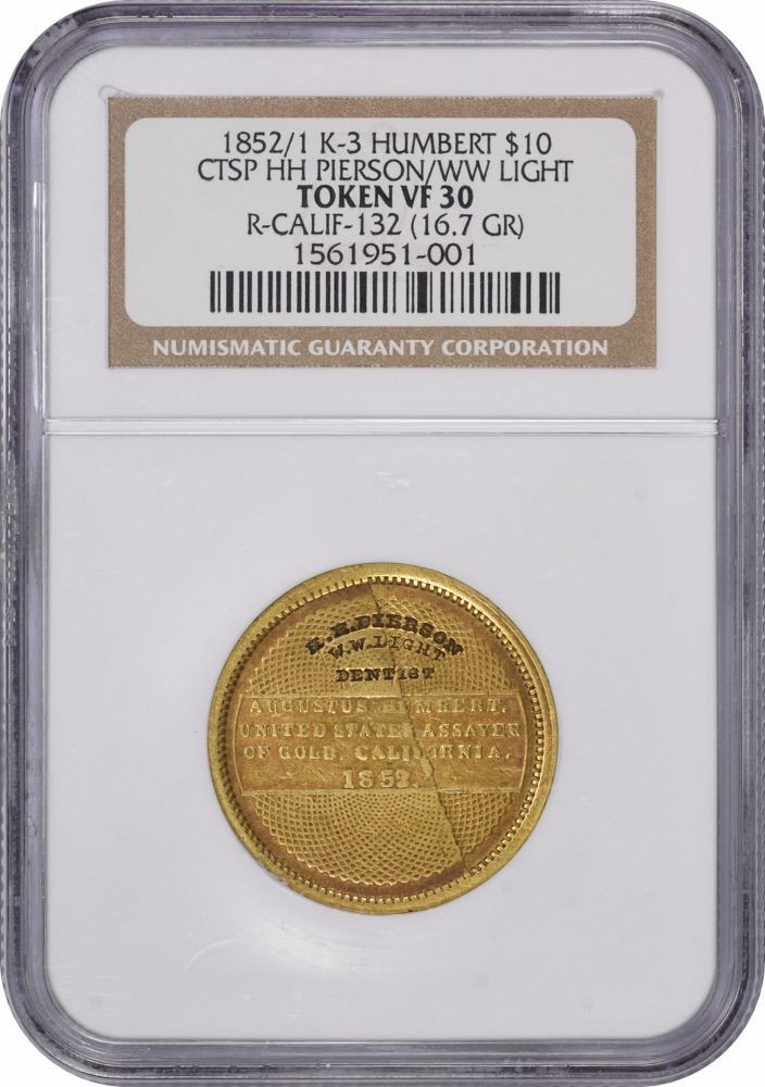 H.H. Pierson / W.W. Light Counterstamp on Augustus Humbert $10. Kagin-8 ...