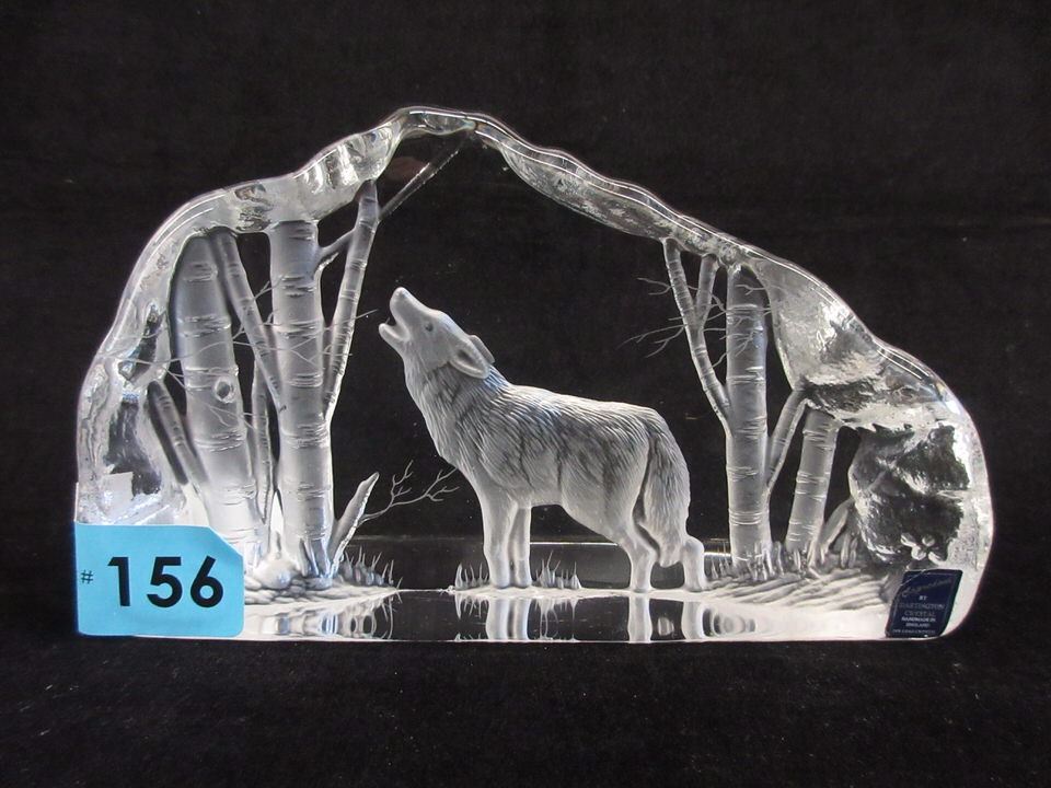 Signed Crystal Wolf Sculpture