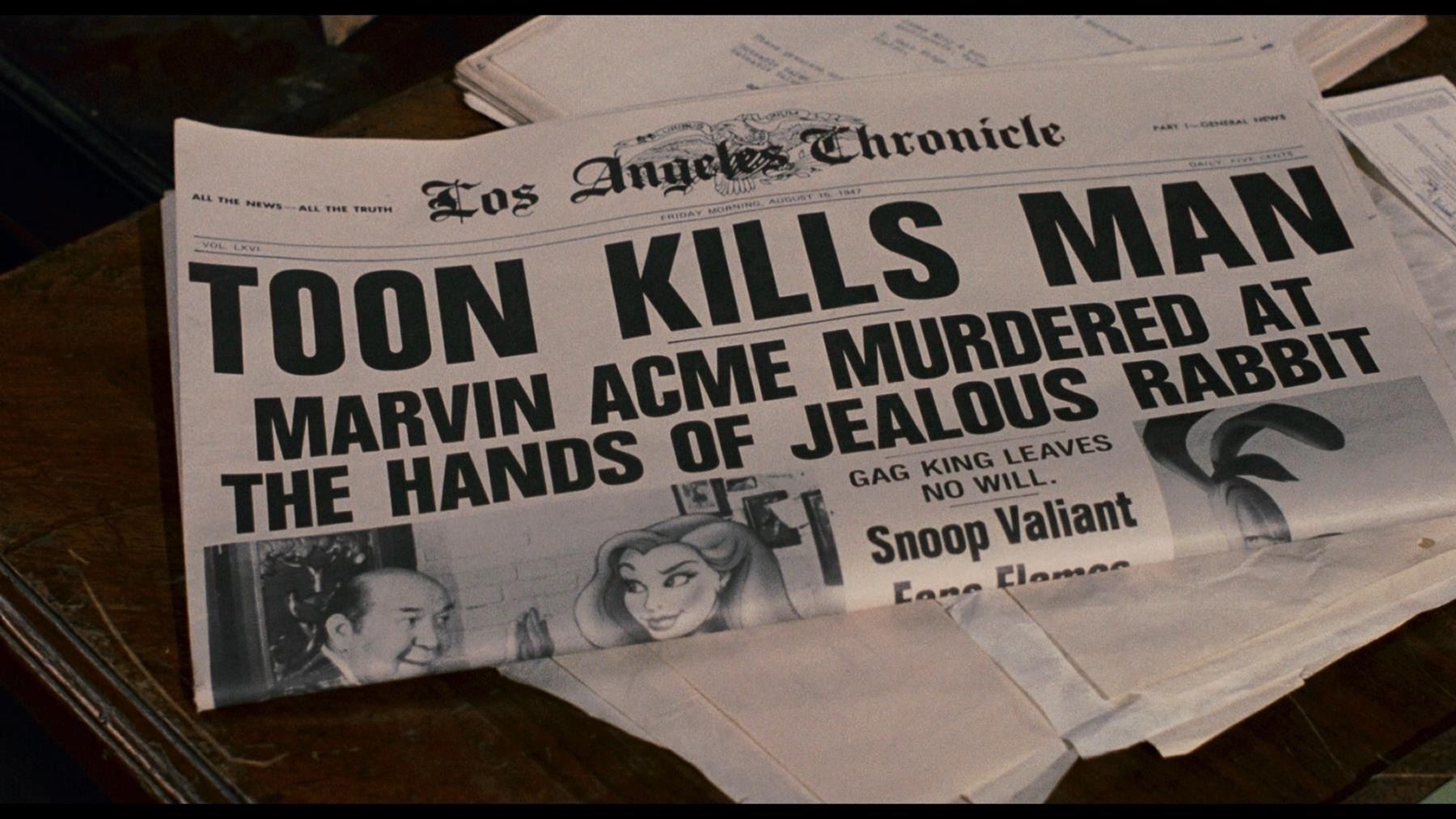 WHO FRAMED ROGER RABBIT (1988) - Los Angeles Chronicle 'Toon Kills Man ...