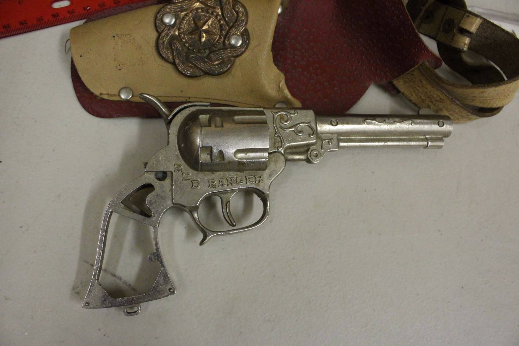 Stanley Wooden Leveler, Tin Motorcycle, Red Ranger Toy Gun& Kenworth ...