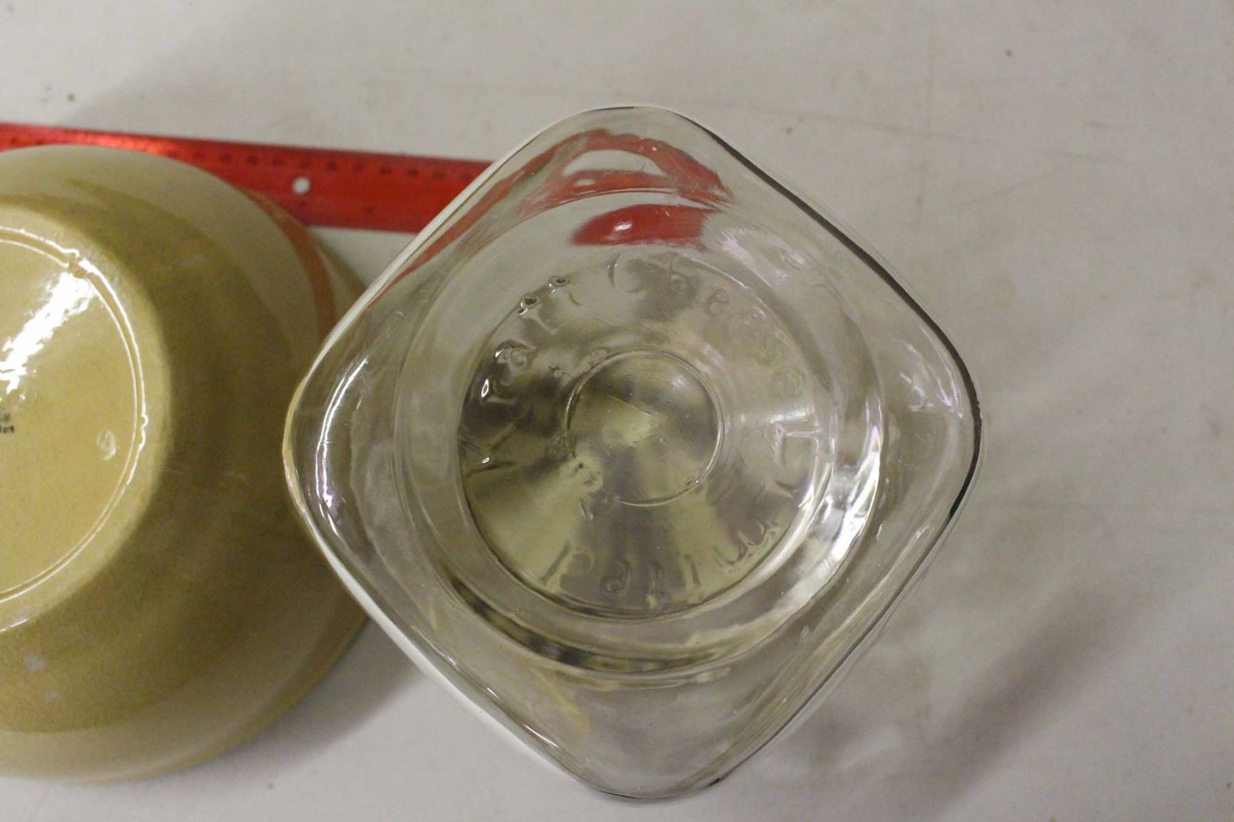 Pottery Bowls (2)& Kraft Cheese Ltd. Glass Jar