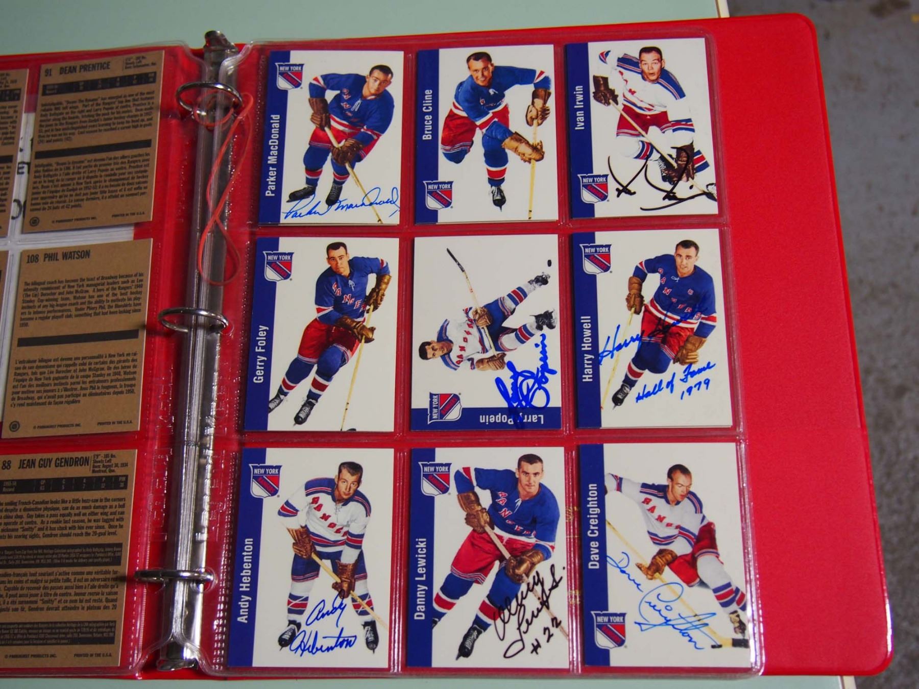 New York Rangers, 1956-57 Team Set Of Parkhurst Cards, 19 Autographed