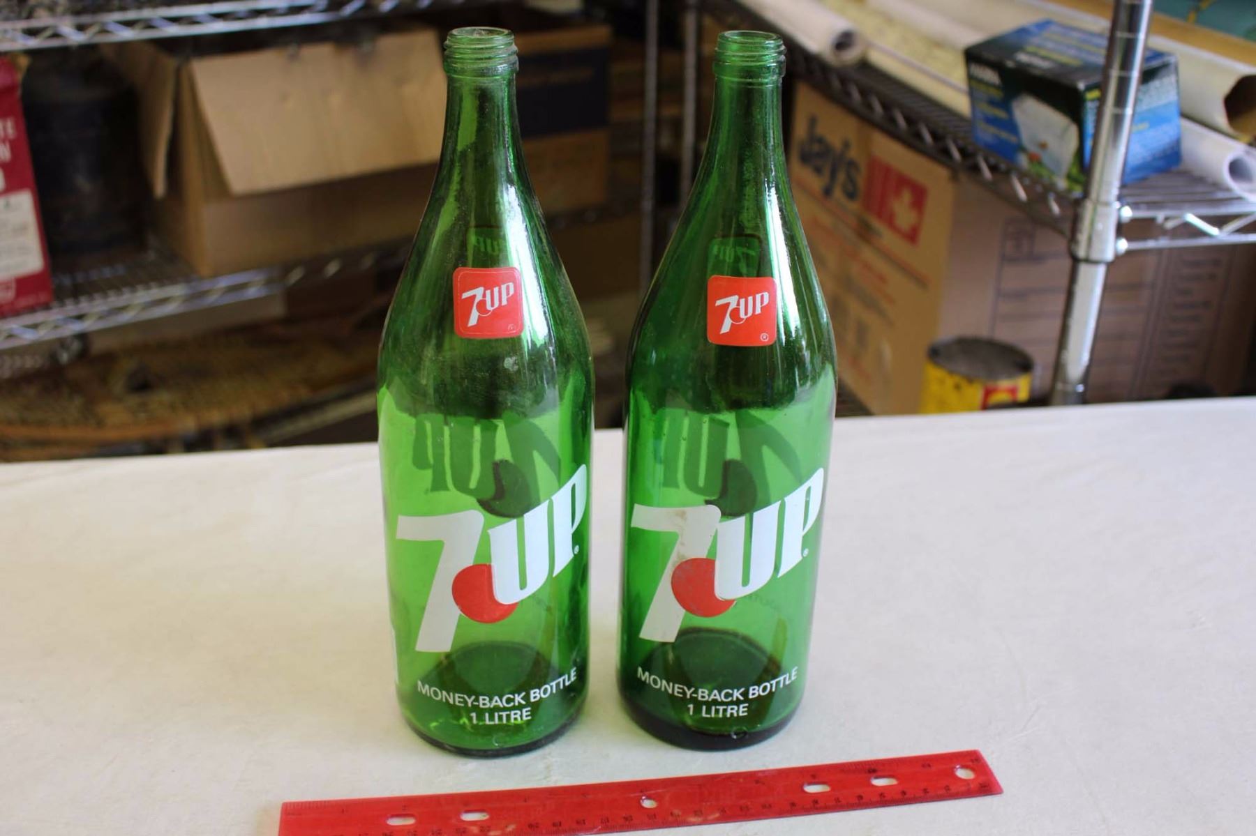 Pair of Vintage 7-Up 1 Litre Bottles