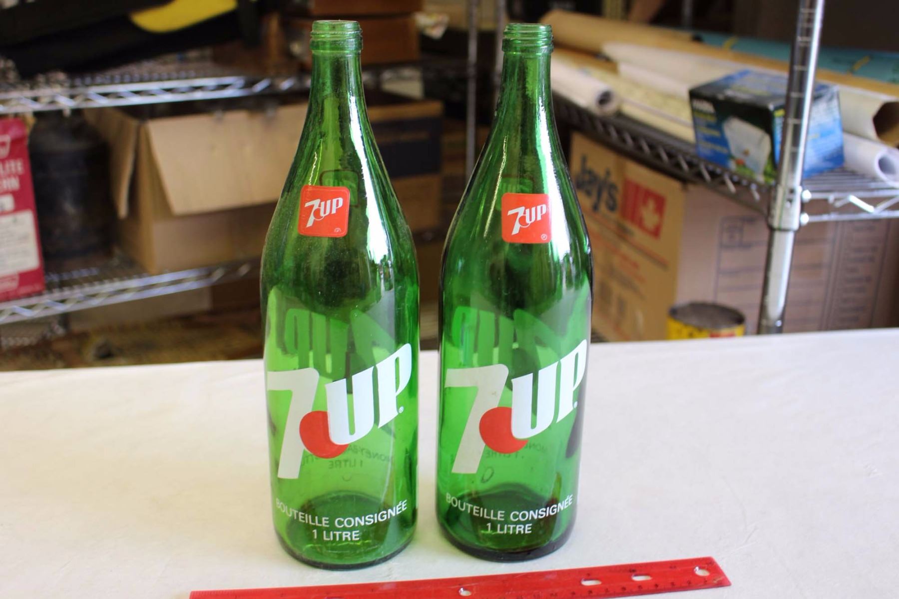 Pair of Vintage 7-Up 1 Litre Bottles