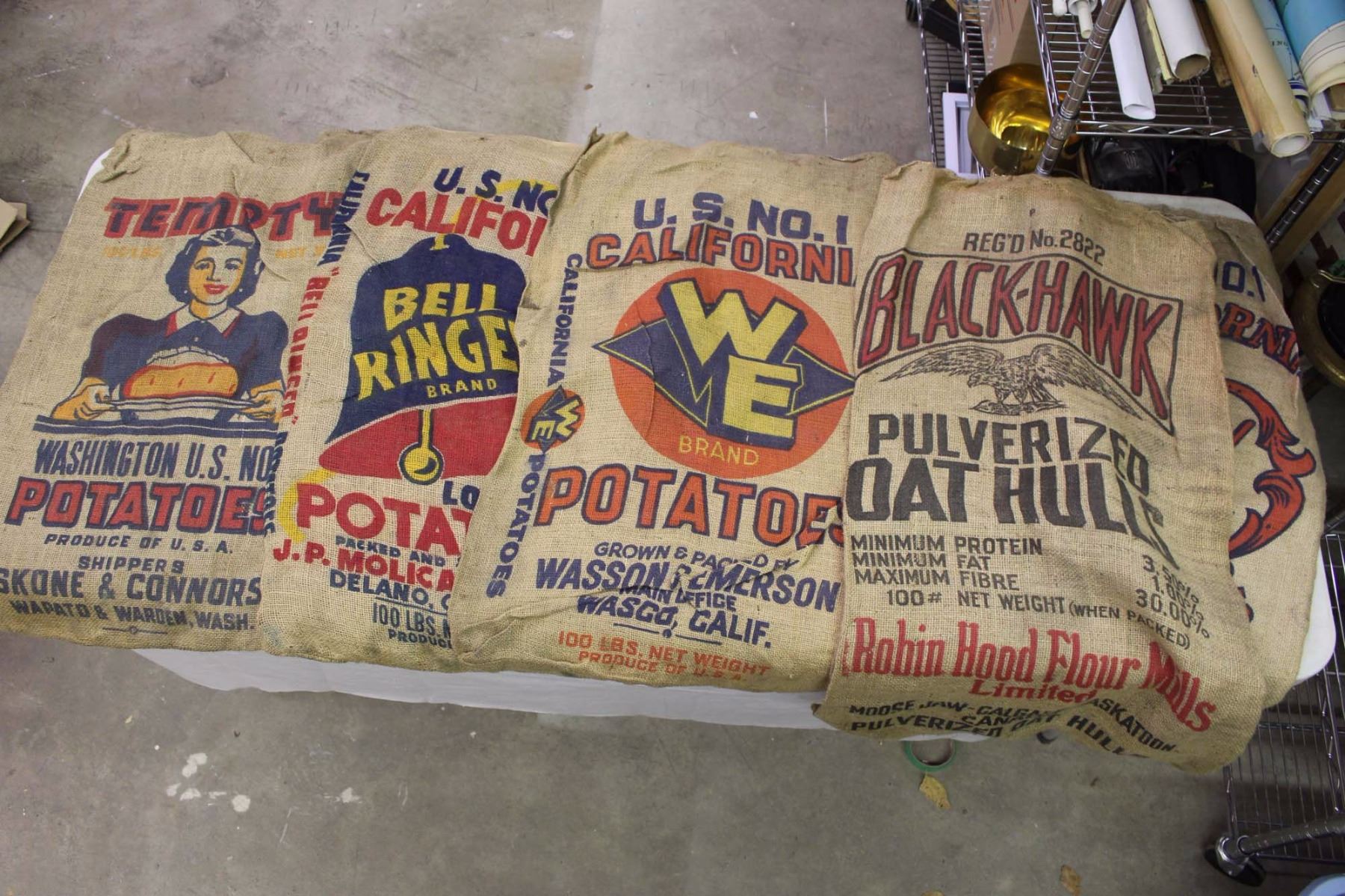 Lot Of Vintage Sacks (5) (Oat Husks, Potatoes)