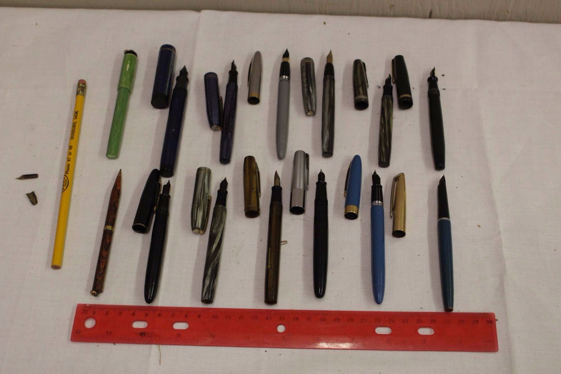 Lot Of Vintage Fountain Pens With ESSO Dundurn Pencil, (Double Digit ...