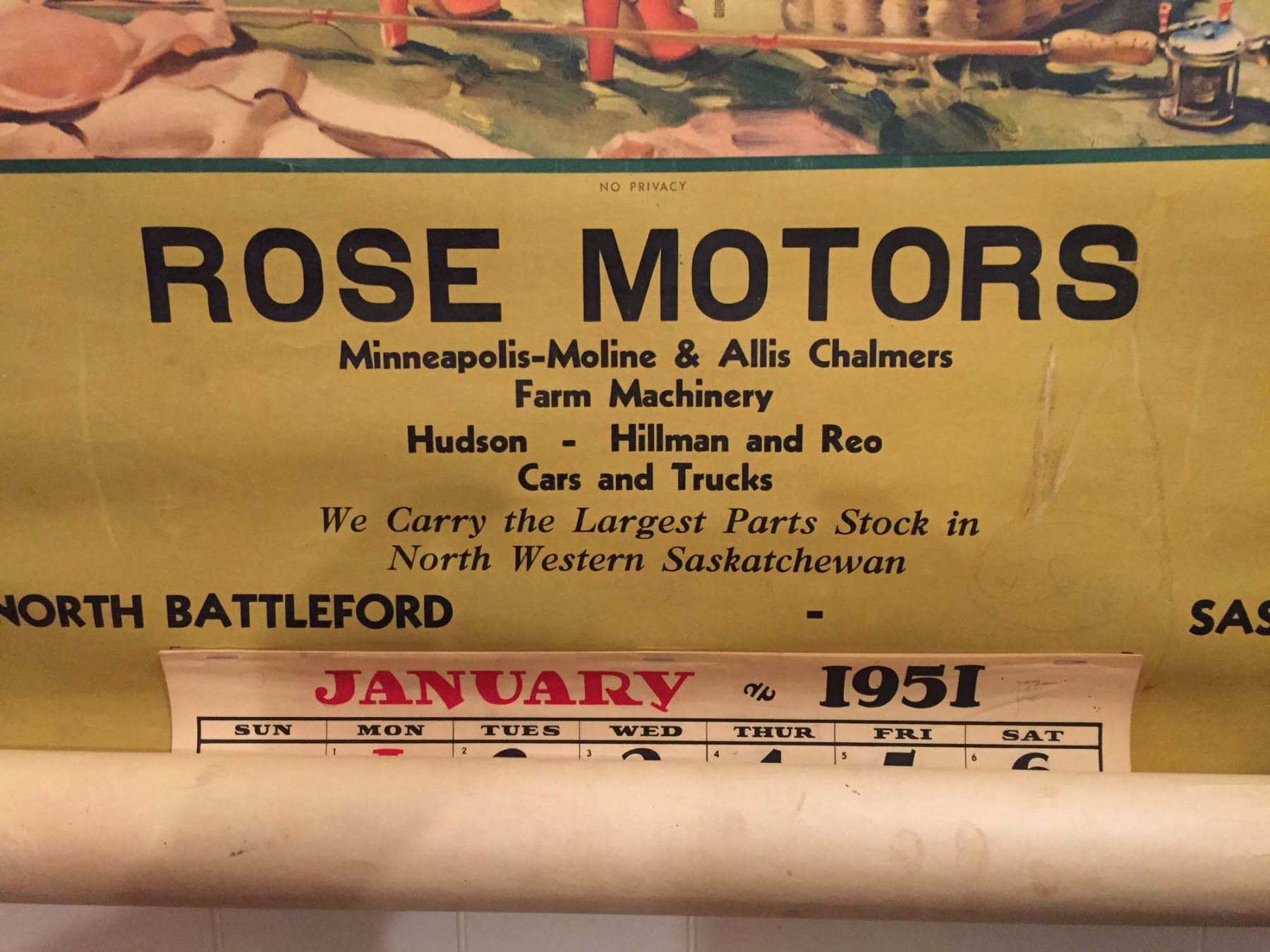 1951 Rose Motors Calendar, MM & Allis Chalmers, Hudson(22”x45”)