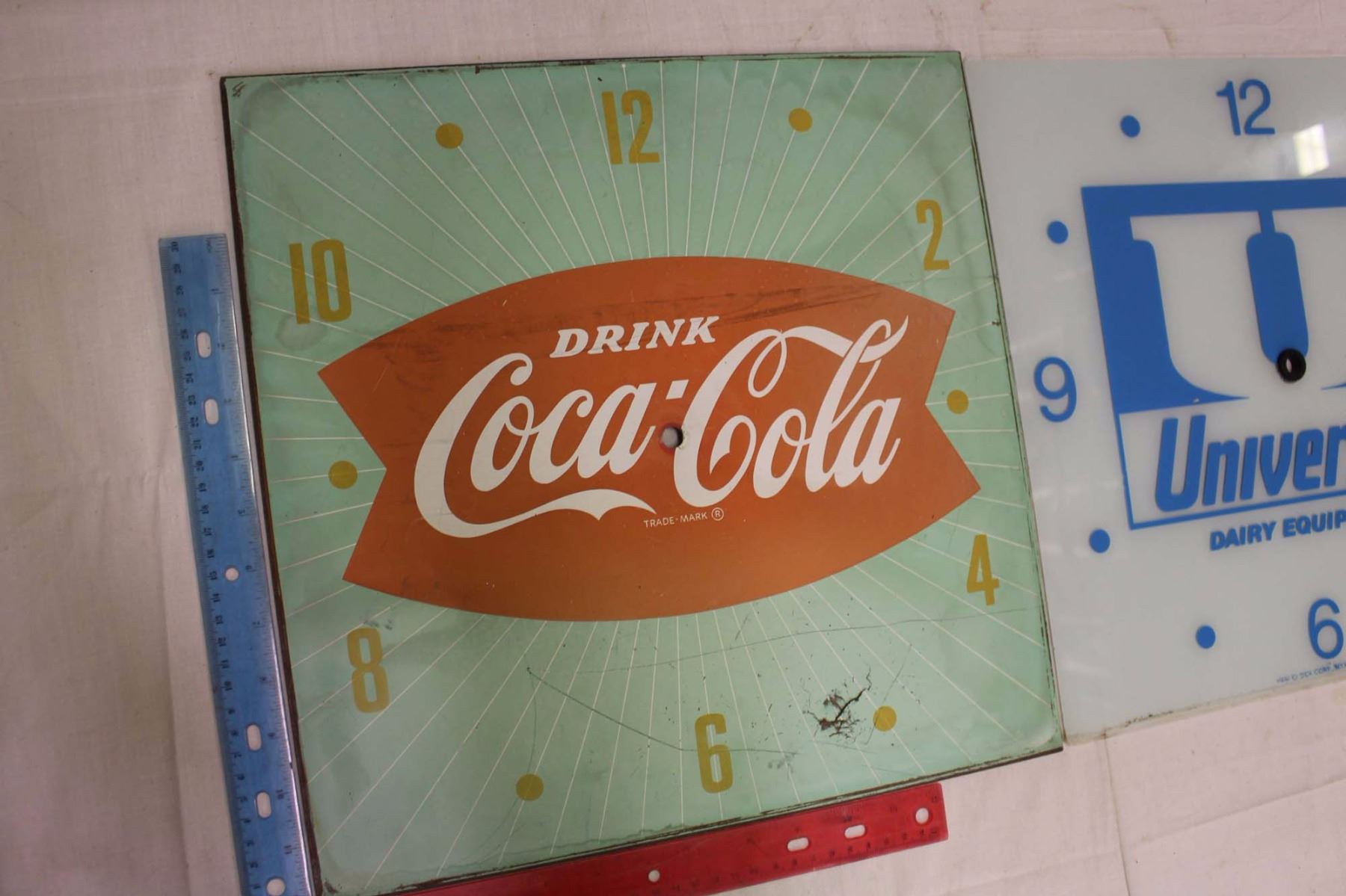 Advertising Clock Faces (2)(Coco-Cola& Universal Dairy Equipment)