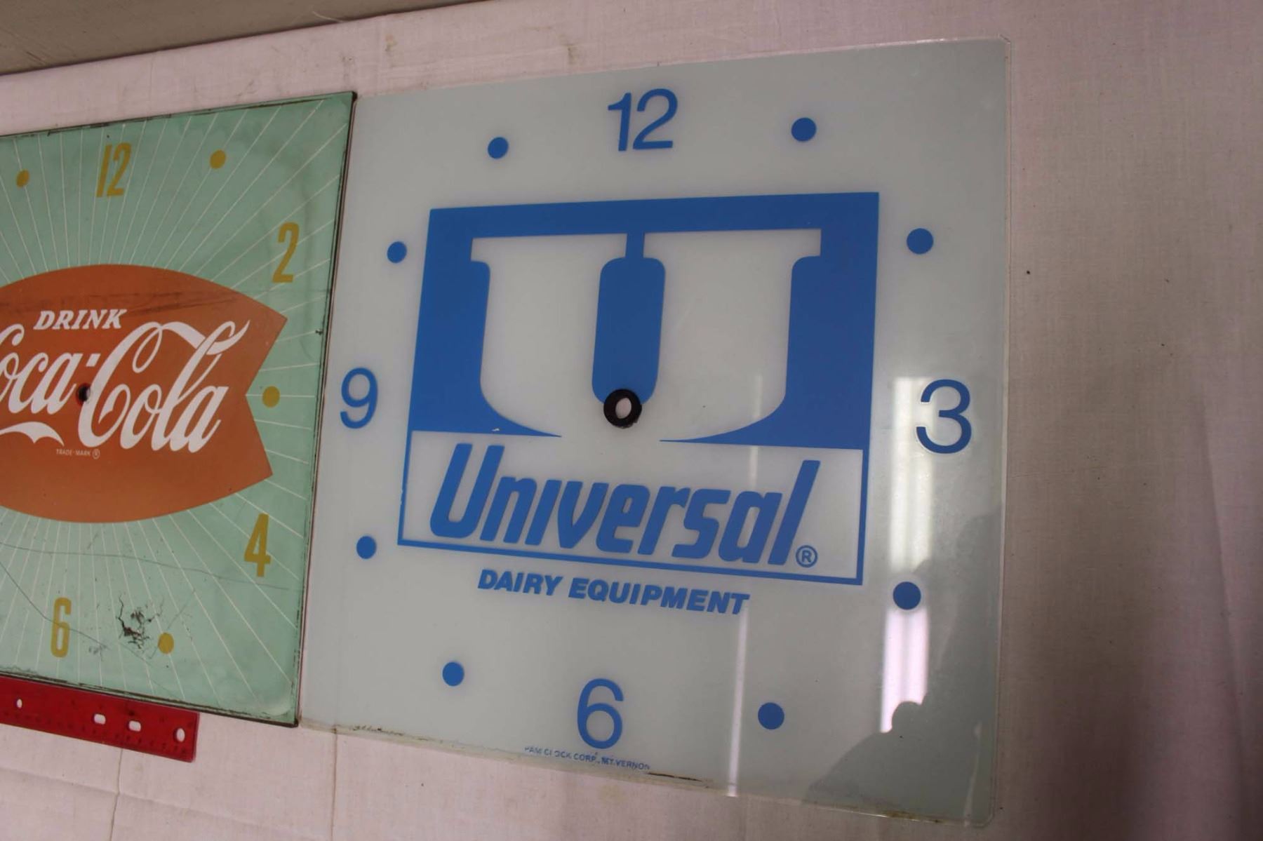 Advertising Clock Faces (2)(Coco-Cola& Universal Dairy Equipment)