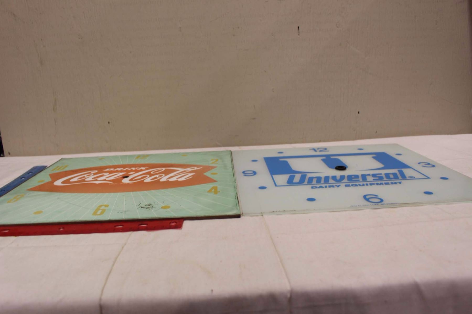 Advertising Clock Faces (2)(Coco-Cola& Universal Dairy Equipment)